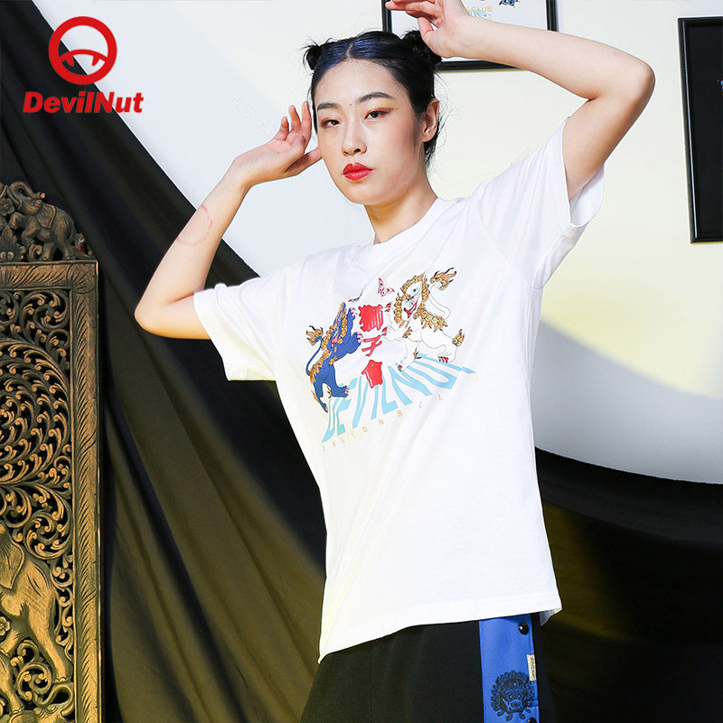 DEVIL NUT恶魔潮牌夏季新款男女情侣国潮短袖T恤狮子会 STY_虎窝淘