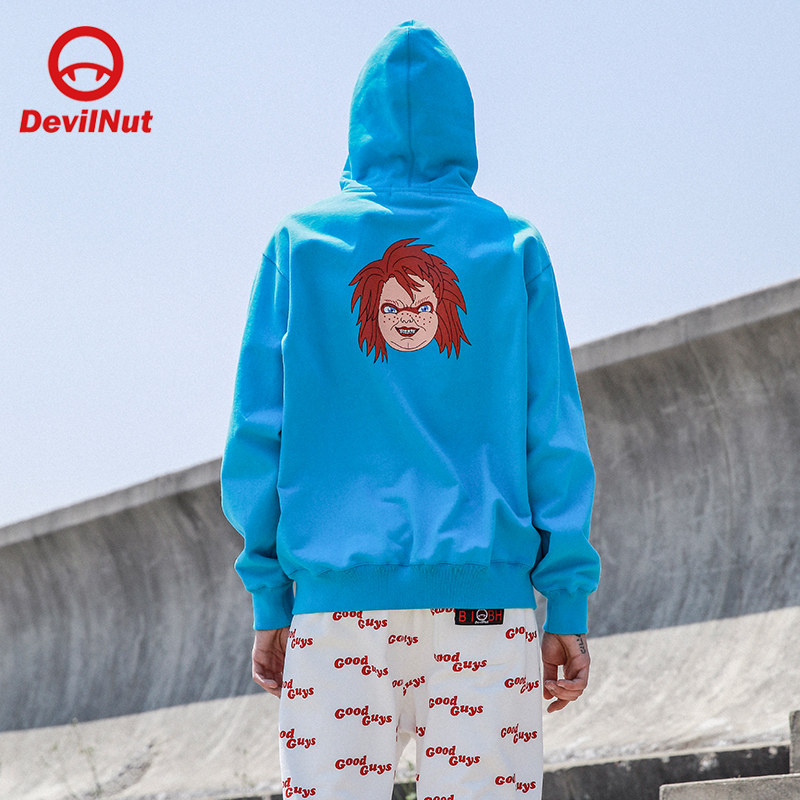 DEVIL NUT潮牌恶魔男士休闲宽松有帽拉链卫衣-BH AET_虎窝淘