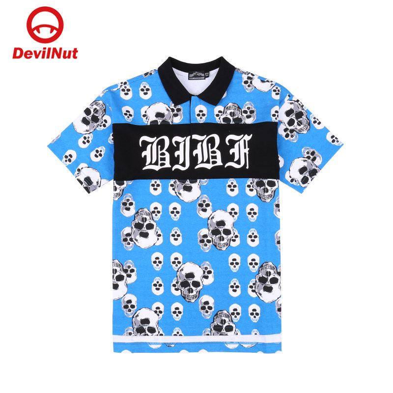 DEVIL NUT潮牌恶魔男女同款头骨图案特宽松POLO-BF SNT_虎窝淘