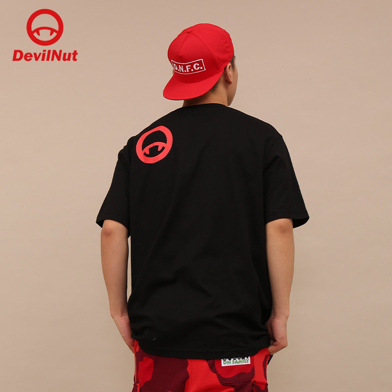DEVIL NUT恶魔潮牌男女夏季宽松灰色黑色短袖T恤魂斗罗 AOL SET_虎窝淘