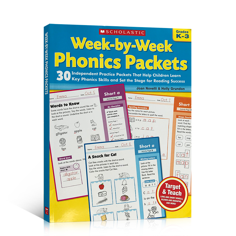 英文原版Week-by-Week Phonics Packets PBK帮助孩子学习发音技巧少儿英语自然拼读Scholastic学习教材练习册 ...