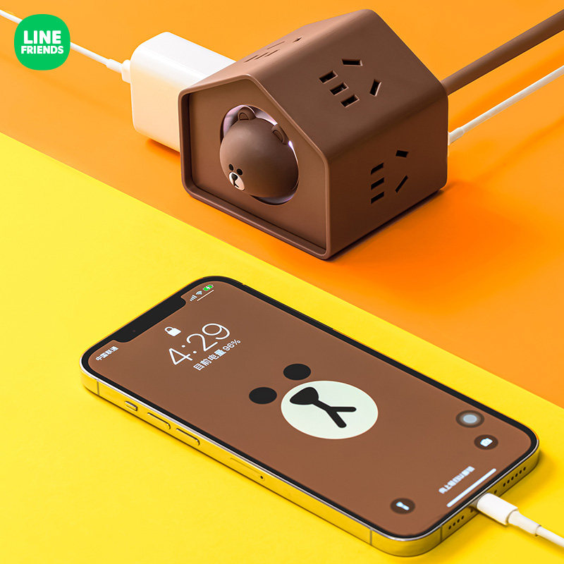 LINE FRIENDS连我朋友 BROWN USB魔方插座多孔多功能装饰转换器_虎窝淘
