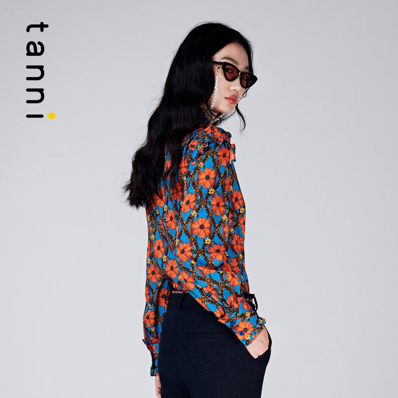 tanni商场同款秋季时髦复古衬衫长袖小众设计感衬衣女TK31SH003A_虎窝淘