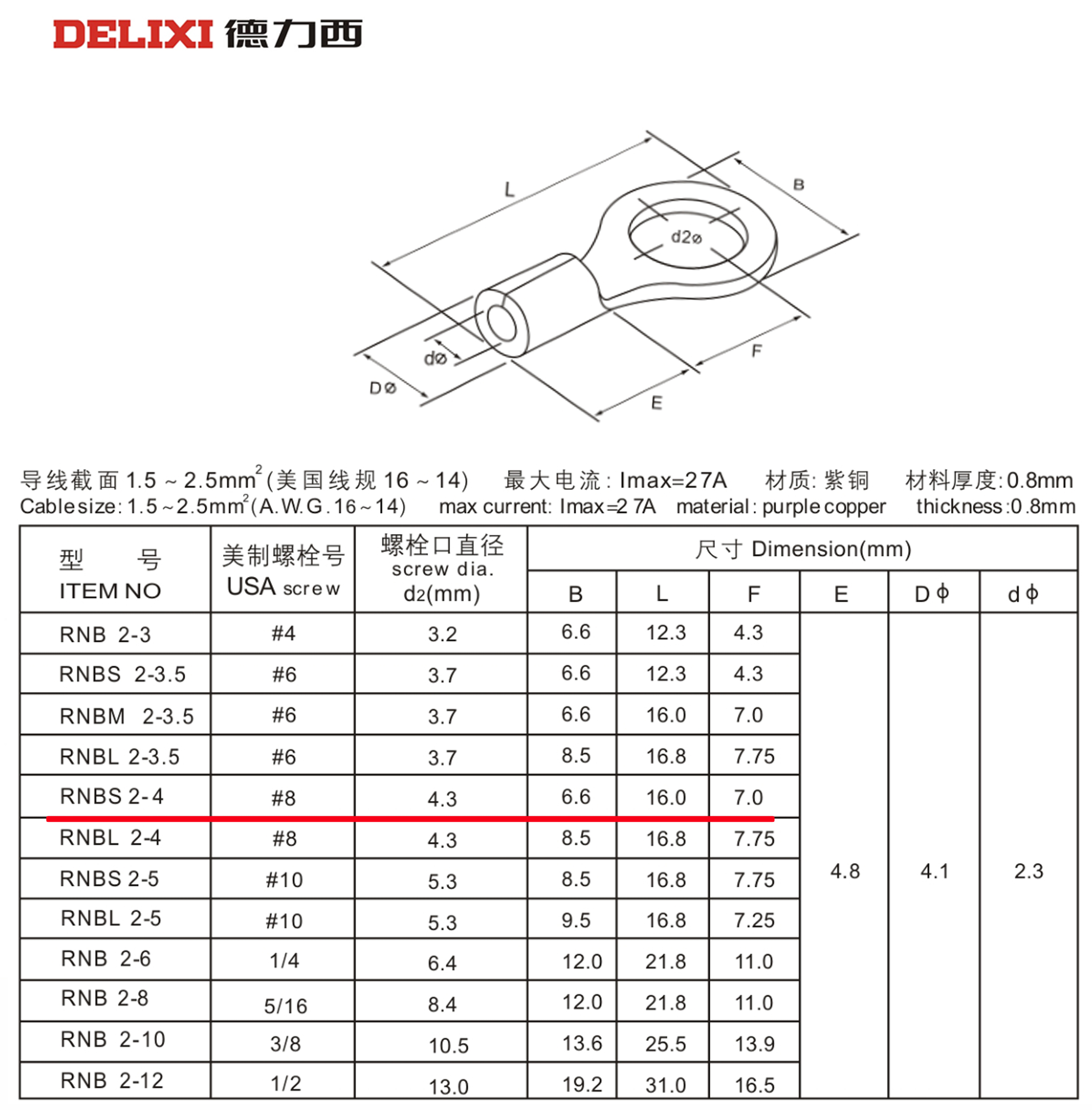 德力西国标加厚紫铜RNB2-4s冷压圆形接线裸端子OT2.5-4焊缝100只_虎窝淘