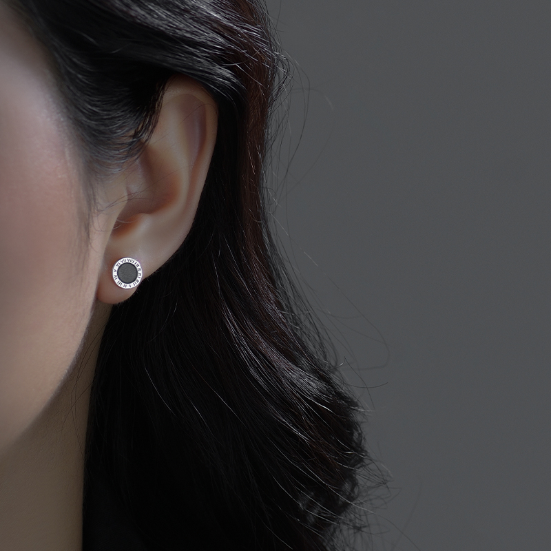 925纯银耳钉女2021年新款潮黑色圆圈耳环ins冷淡风小众酷帅男耳饰_虎窝淘
