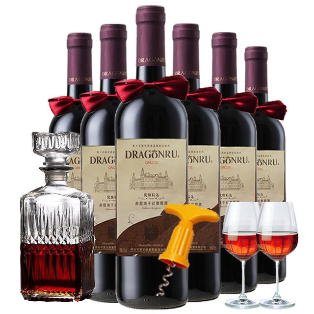 Full box of six bottles of Yantai Cabernet Sauvignon dry red grape red ...