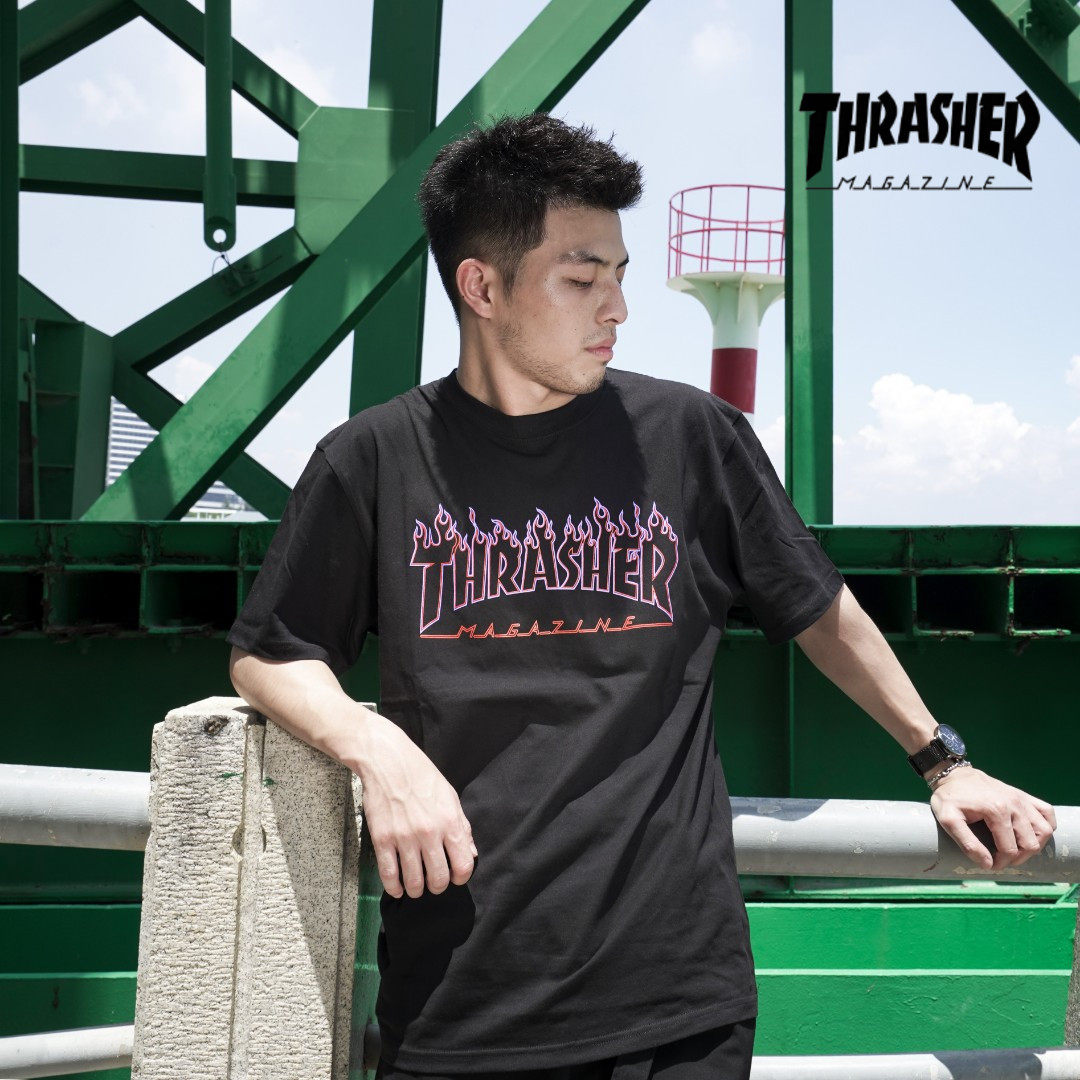 THRASHER经典火焰线条多色印花圆领纯棉短袖美牌日线街头男女同款-THRASHER品牌-美乐淘潮牌汇