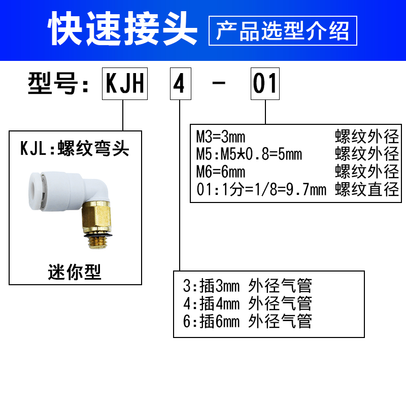 迷你螺纹弯通气管铜快速接头KJL/KQ2L04/6/8/10-M3/M5/01/2S替SMC_虎窝淘