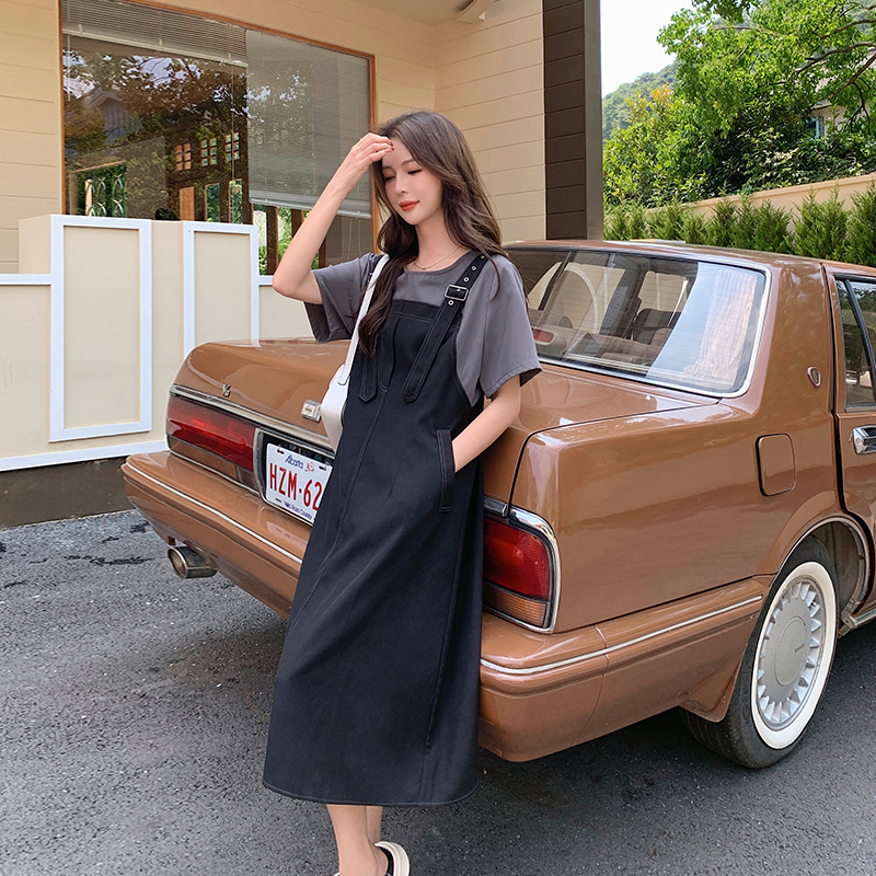 五季家大码女装胖mm2023年新款夏装减龄显瘦假两件T恤拼接连衣裙_虎窝淘