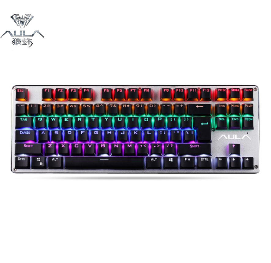 狼蛛S2022/契约者游戏电脑台式笔记本电脑机械键盘青轴 87/104键跑马灯涟漪金属面板7彩发光灯效有线USB键盘_虎窝淘