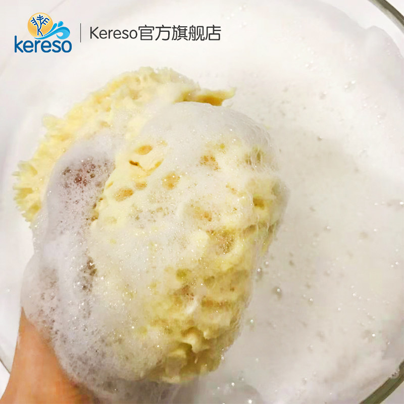 希腊进口kereso天然海绵宝宝洗头婴儿洗澡海绵超软搓澡沐浴球洗脸_虎窝淘