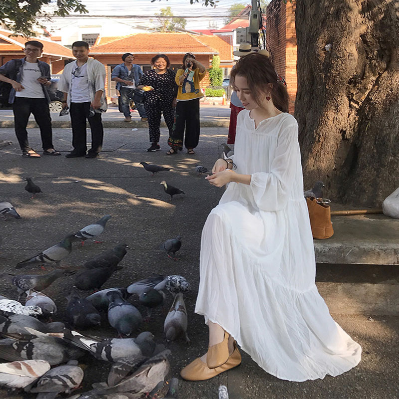 沙滩裙女超仙三亚旅游衣服小个子海边度假拍照长裙雪纺连衣裙子夏 虎窝淘