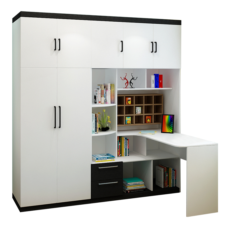 连体书桌柜简约现代转角定制书柜衣柜一体组合柜家用电脑桌学习桌_虎窝淘