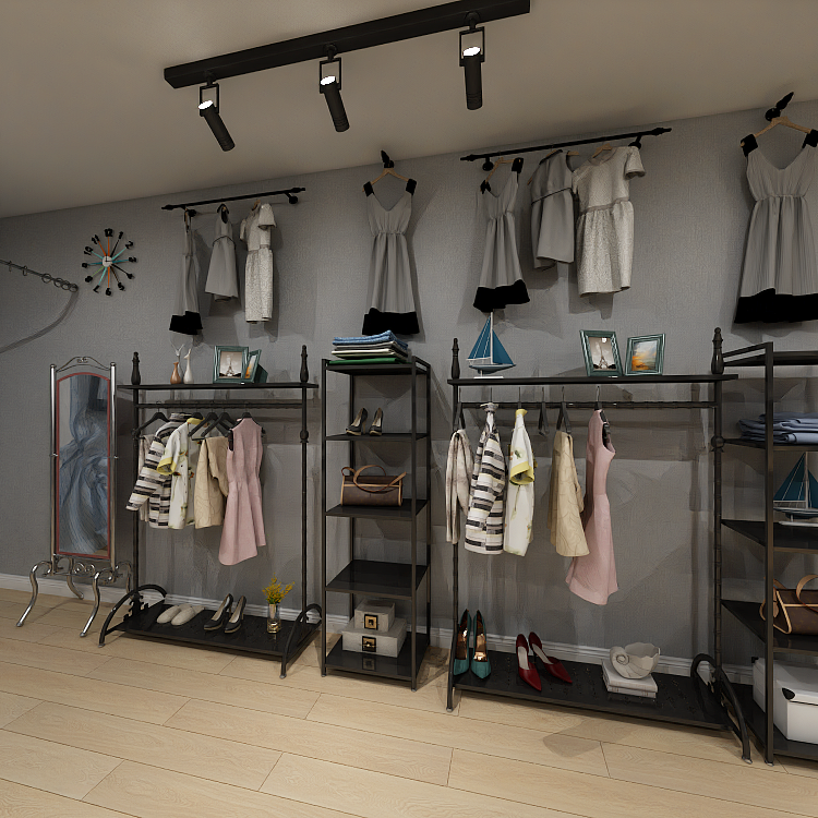 服装店展示架落地式陈列衣服架子铁艺组合欧式侧挂衣架女装店货架_虎窝淘