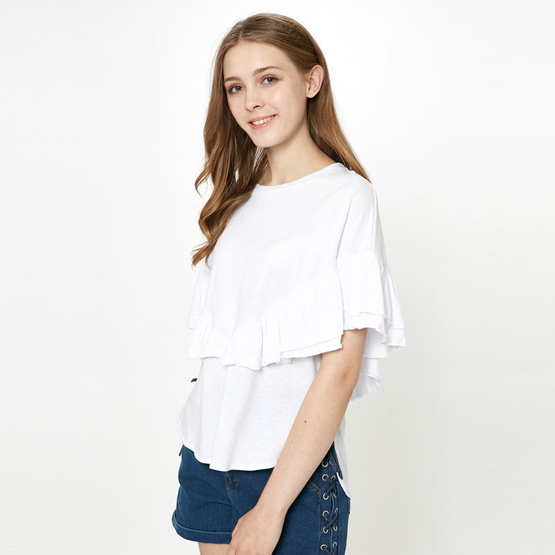 UGIZ夏季新款韩版女装荷叶边休闲蝙蝠袖圆领T恤上衣女UBTC740-5_虎窝淘