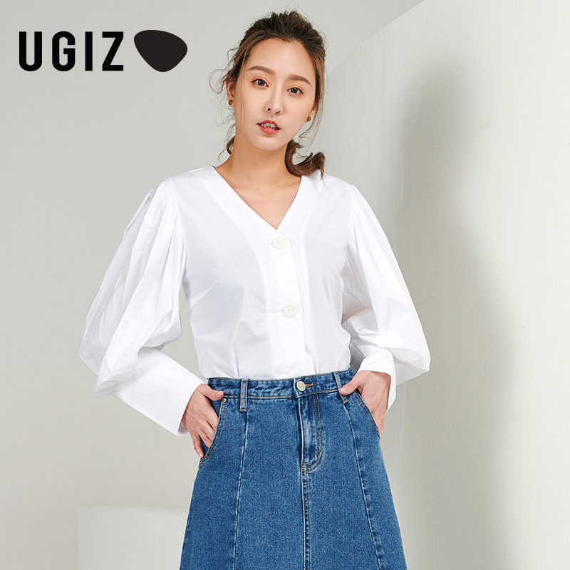 UGIZ春秋季新款韩版女装气质韩版宽松短款百搭衬衫女UASC142-2_虎窝淘