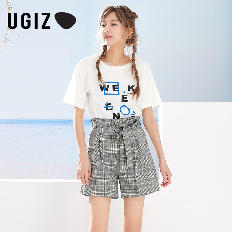 UGIZ夏季新款韩版女装时尚休闲圆领短袖字母T恤女UBTC626-5_虎窝淘