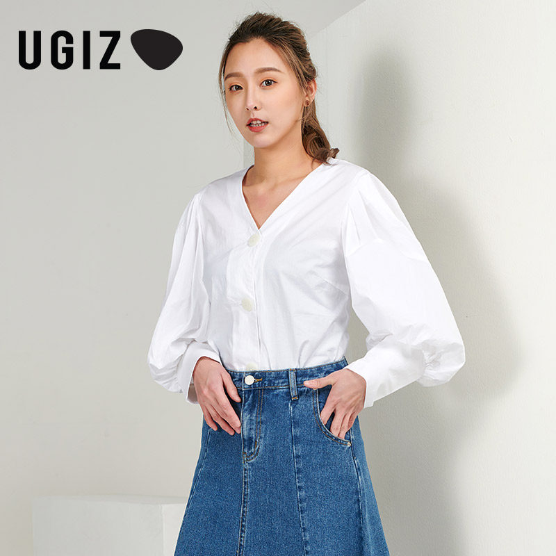 UGIZ春秋季新款韩版女装气质韩版宽松短款百搭衬衫女UASC142-2_虎窝淘