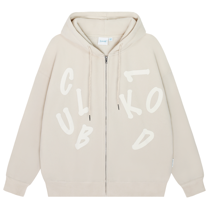 LKSTORE LKOD 2021秋冬款趣味字母印花拉链帽衫加绒情侣卫衣连帽_虎窝淘