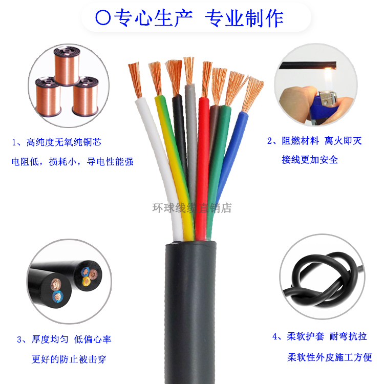 纯铜芯RVV8芯电源线软电缆线8*0.12/0.2/0.3/0.5/0.75/1.0/1.52.5_虎窝淘