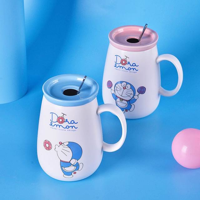 Situ Mo's same style Doraemon cup for women, ceramic mug with lid, cute ...