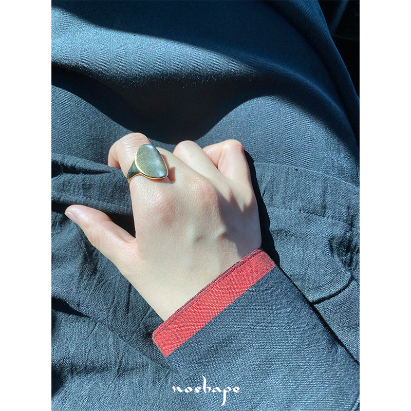 EnSage 925纯银日本椭圆素面盾牌银币戒指指环小众设计师手工_虎窝淘