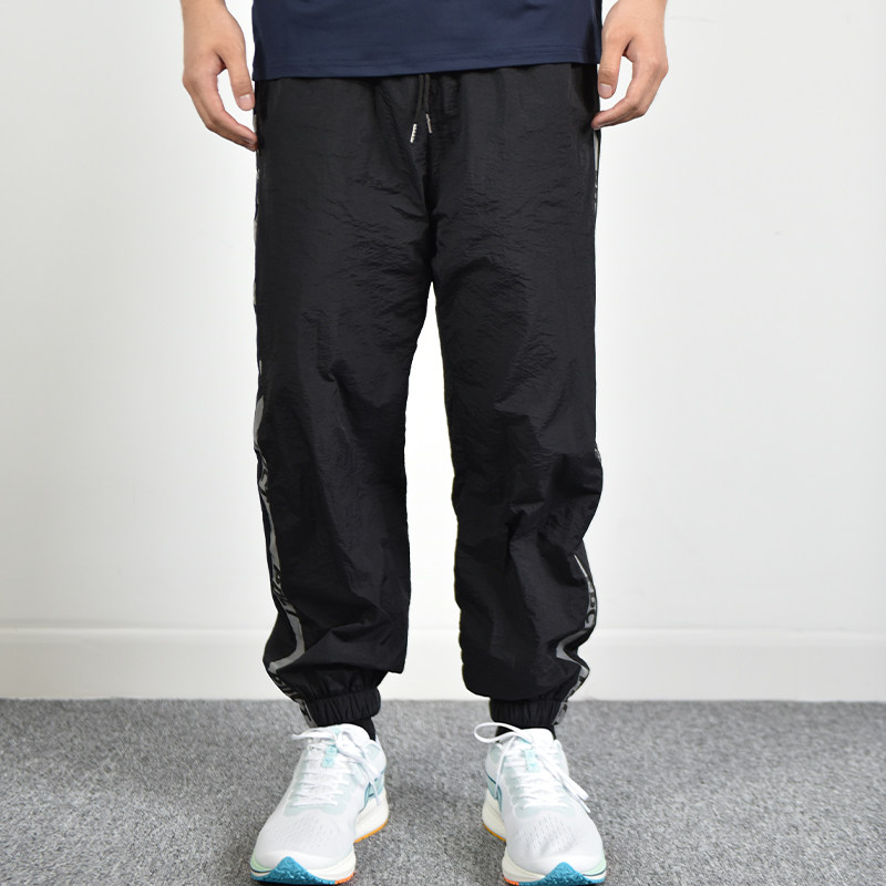 PDCT国潮3M反光串标logo织带运动梭织长裤男束脚宽松休闲百搭黑色_虎窝淘