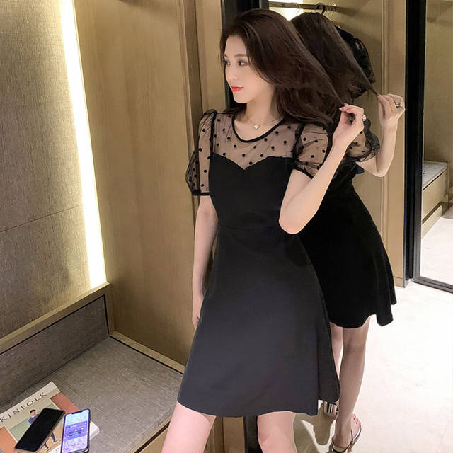 Polka dot mesh splicing trick dress for women 2025 summer new Hepburn ...