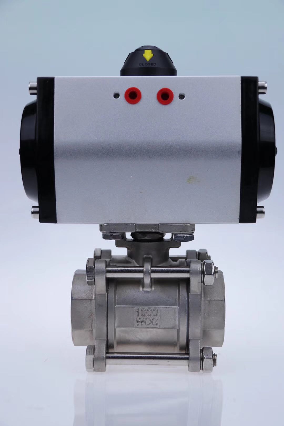 Q611F-16P气动304不锈钢丝扣切断阀气动三片式螺纹球阀DN15--100_虎窝淘