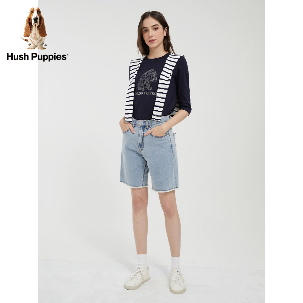 Hush Puppies暇步士女装春夏简约圆领刺绣五分袖T恤女|HD-22395D_虎窝淘