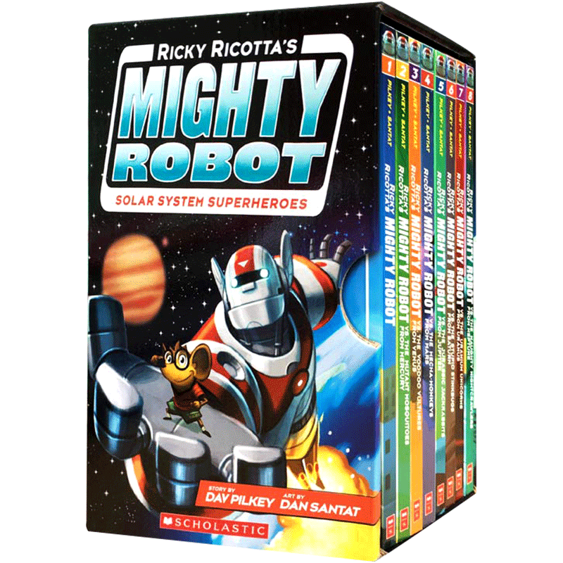 威猛机器人8册盒装全彩漫画英文原版 Ricky Ricotta's Mighty Robot儿童英语初级章节书幽默爆笑故事书内裤超人作者进口绘 ...