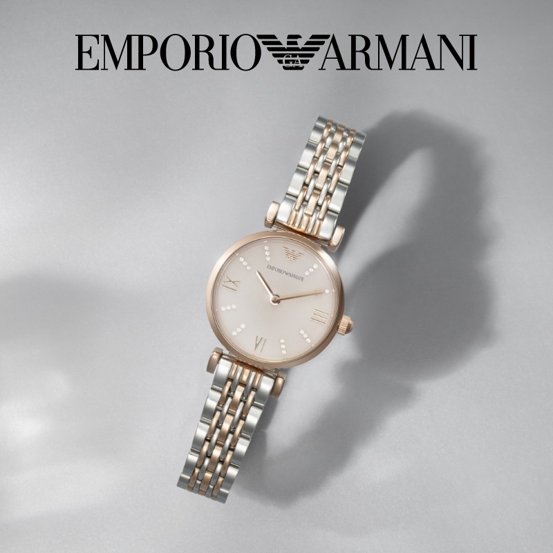Armani阿玛尼官方旗舰店满天星手表女简约时尚玫瑰金手表AR11223_虎窝淘