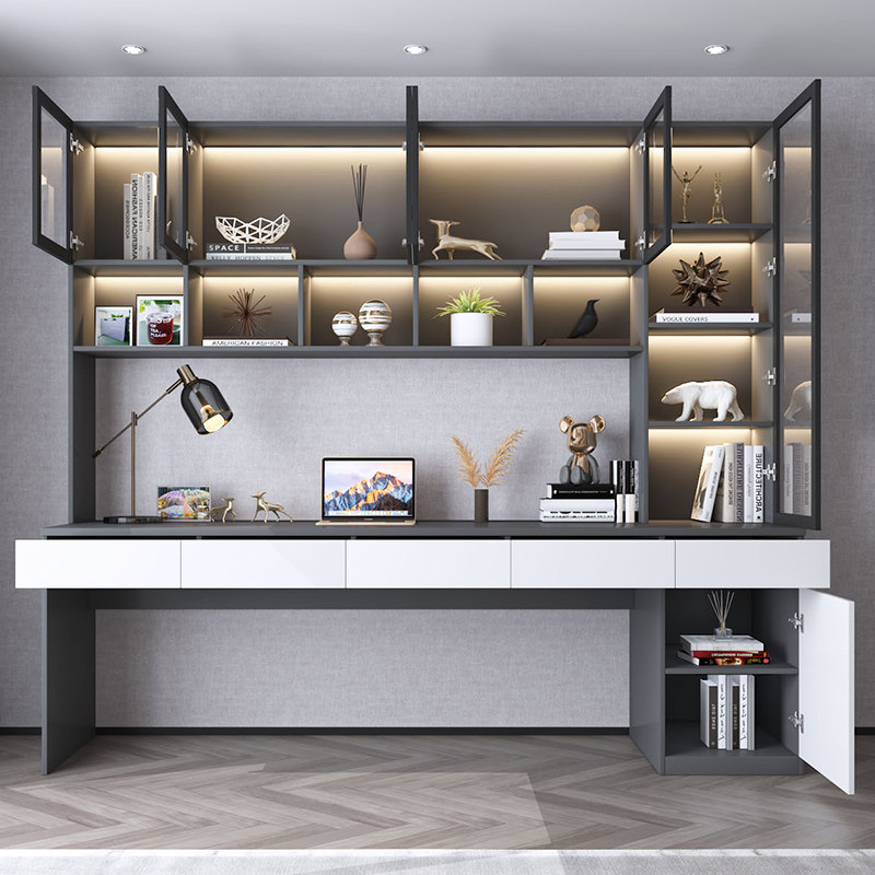 现代简约电脑桌书桌书架一体桌家用卧室办公桌双人学习桌定制桌子_虎窝淘