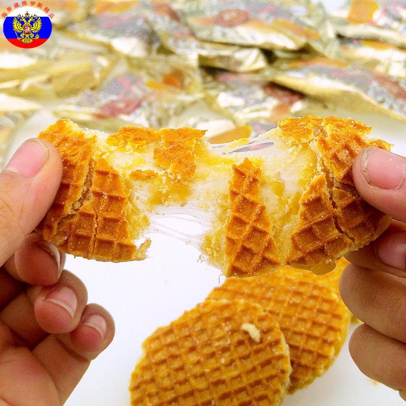 俄罗斯进口蜂蜜饼干瓦夫饼蜂蜜拉丝夹心华夫饼干早餐饼零食品包邮_虎窝淘