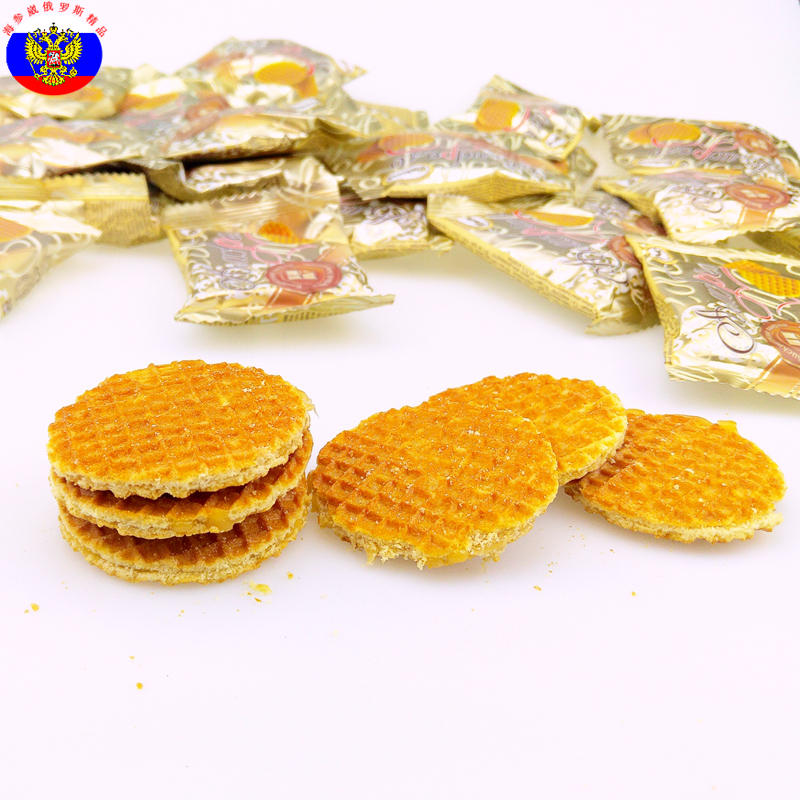 俄罗斯进口蜂蜜饼干瓦夫饼蜂蜜拉丝夹心华夫饼干早餐饼零食品包邮_虎窝淘
