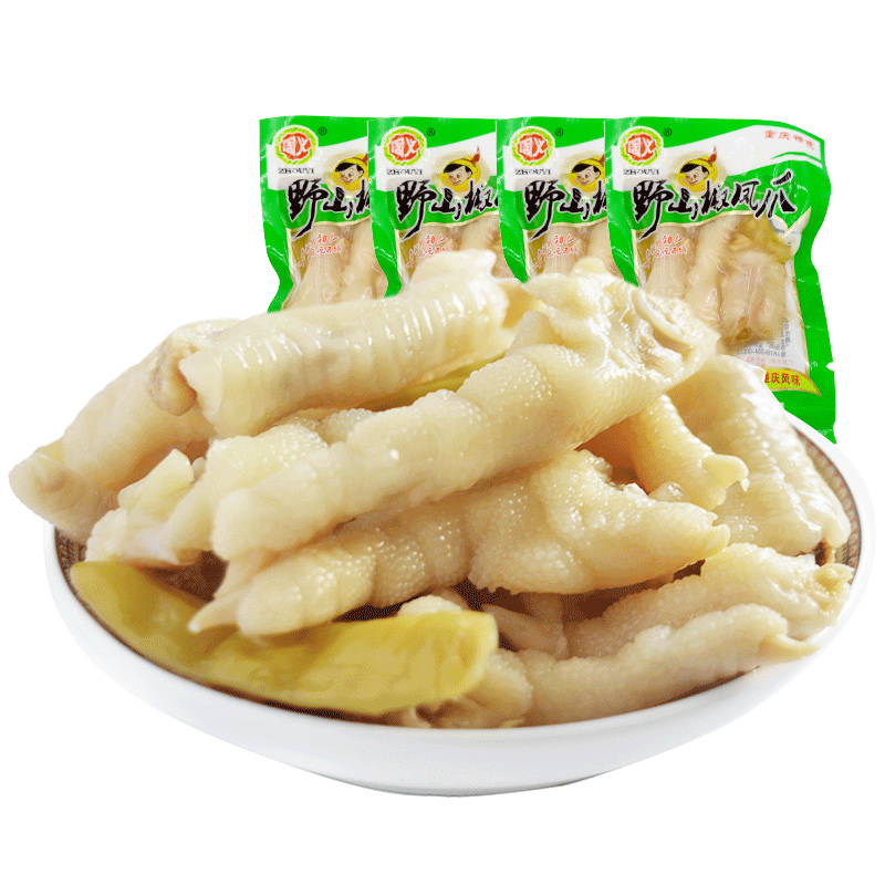 重庆特产周义野山椒凤爪泡椒鸡爪零食独立小包428g特价包邮_虎窝淘