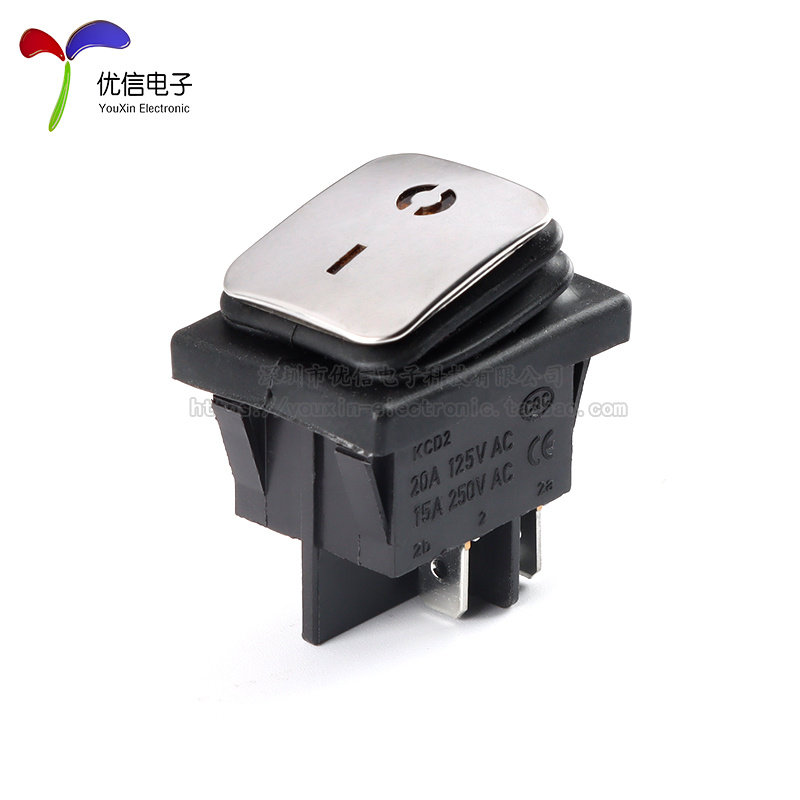 KCD4船型开关红/绿/蓝/黄色带灯4脚2档20A银触点防水防尘不锈钢面_虎窝淘