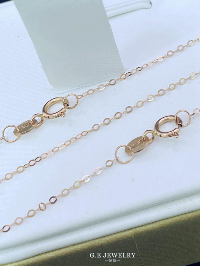 臻怡14K金项链手链脚链Au585素金闪O链颈链玫瑰金可定制长度_虎窝淘
