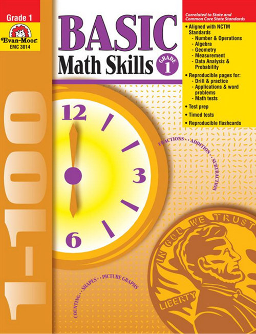 英文原版 Basic Math Skills Grade 1基础练习系列数学技能一年级美国加州教辅 Evan Moor_虎窝淘