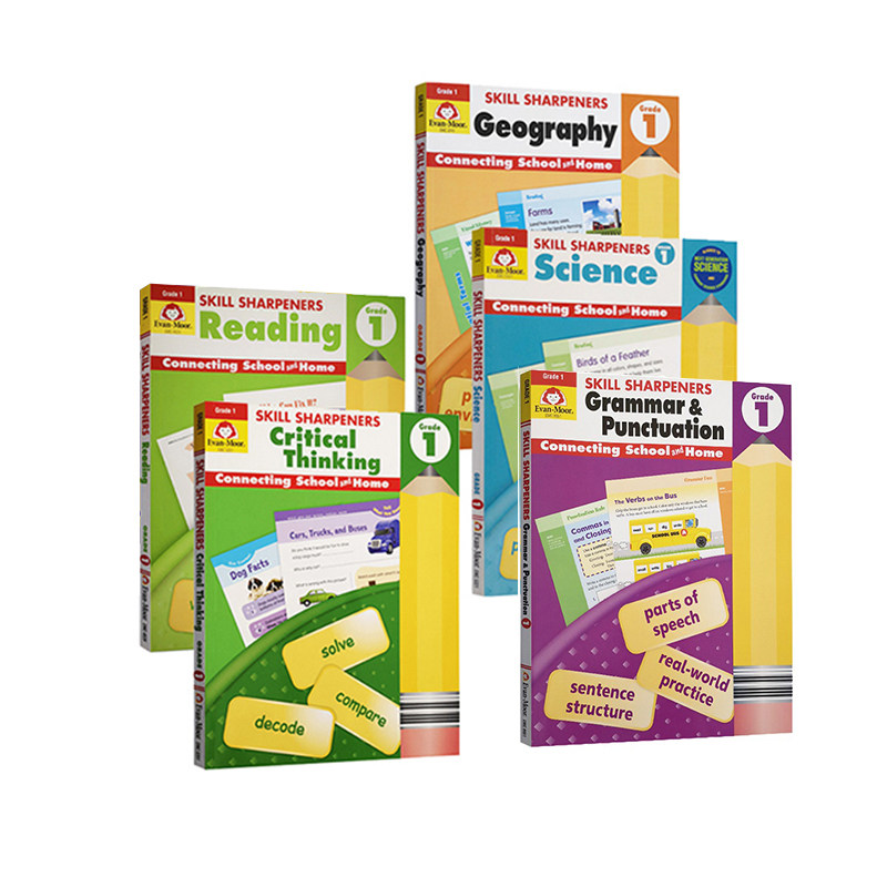 一年级5册英文原版 Skill Sharpeners Grade 1加州教辅技能卷笔刀 Evan Moor小学家庭练习册Math数学 ...