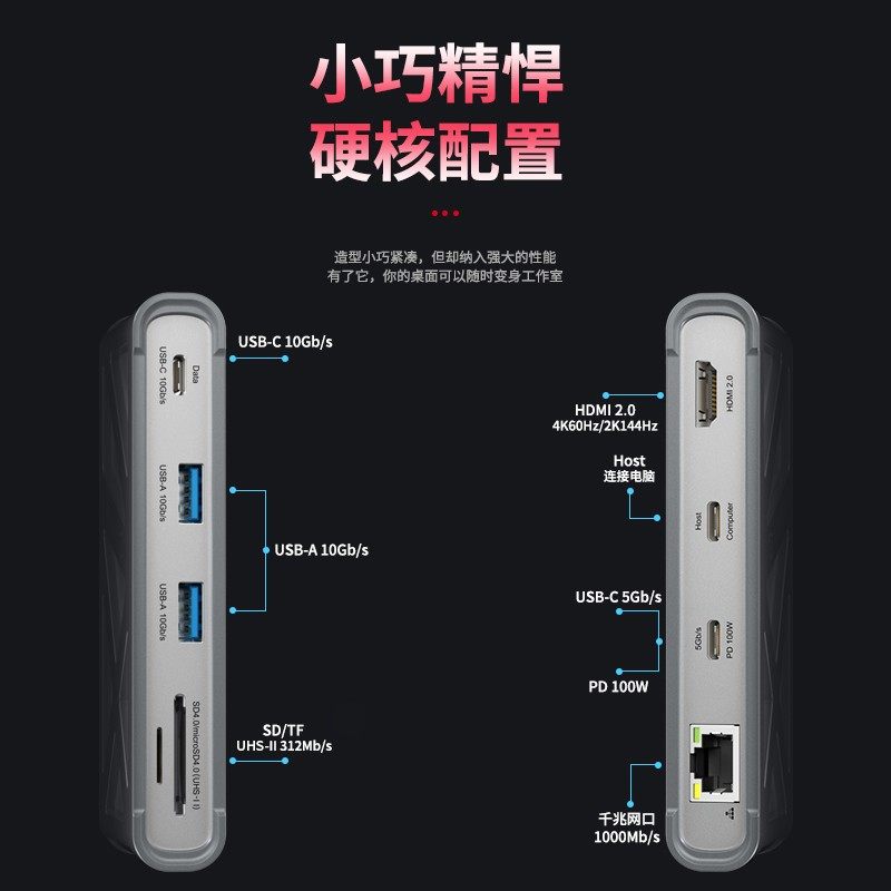 AENZR恩泽八合一拓展坞Typec扩展坞USB3.2gen2转换器HUB switch_虎窝淘