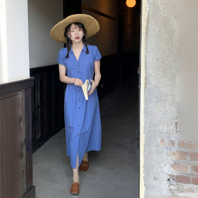 Fortunately, Palermo Poet Small French retro Brussian blue V-neck shirt ...