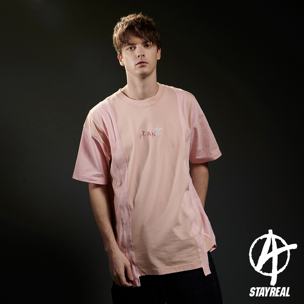 阿信同款STAYREAL PLAN A拼条宽版T恤潮牌潮流短袖男女情侣ins_虎窝淘