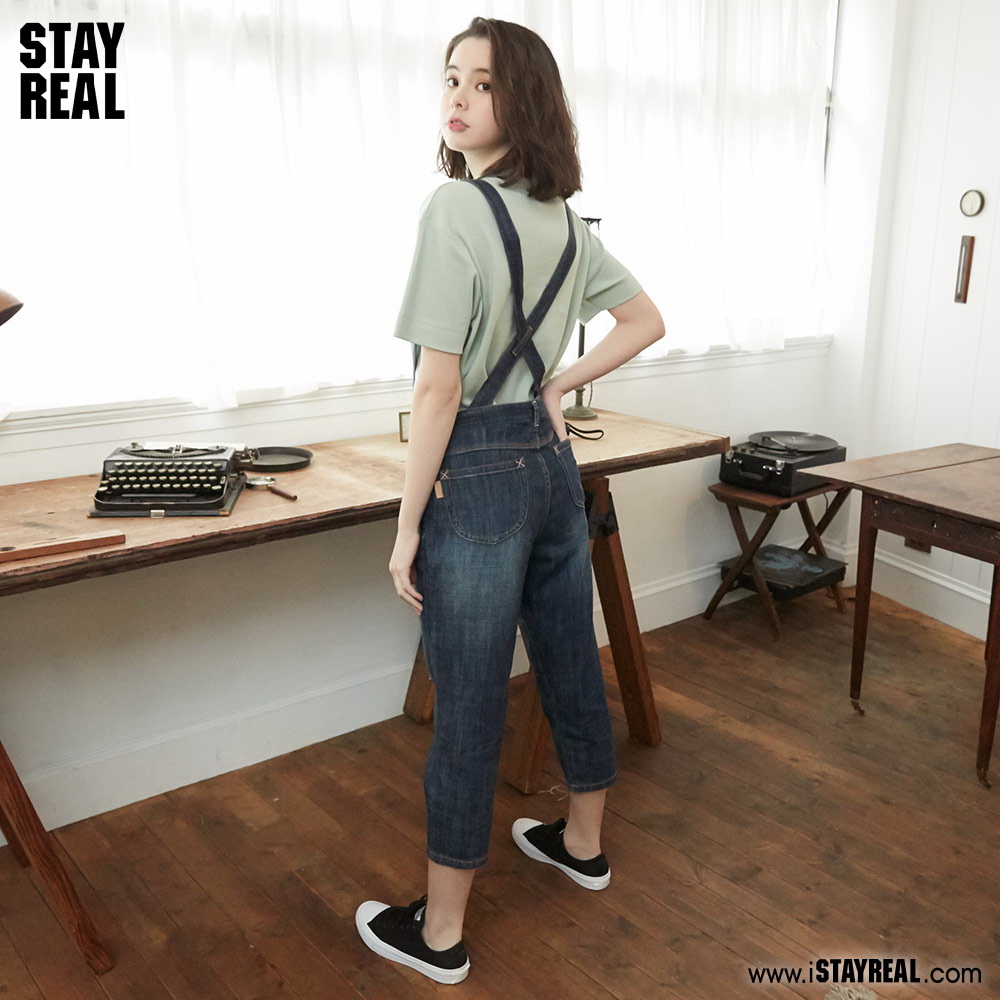 STAYREAL丹宁吊带裤牛仔裤背带裤潮流七分裤ins女休闲简约日系_虎窝淘