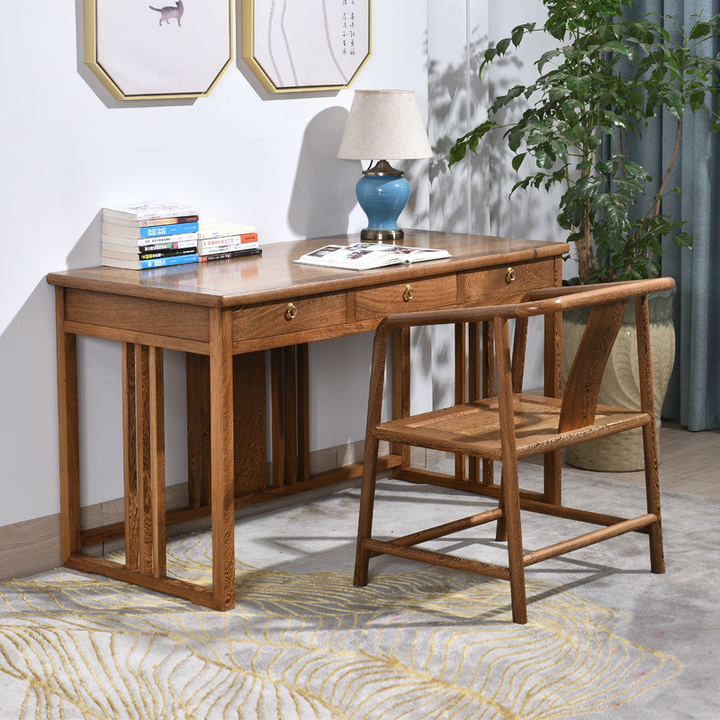 红木家具鸡翅木书桌新中式办公桌全实木仿古写字台台式桌家用简约_虎窝淘