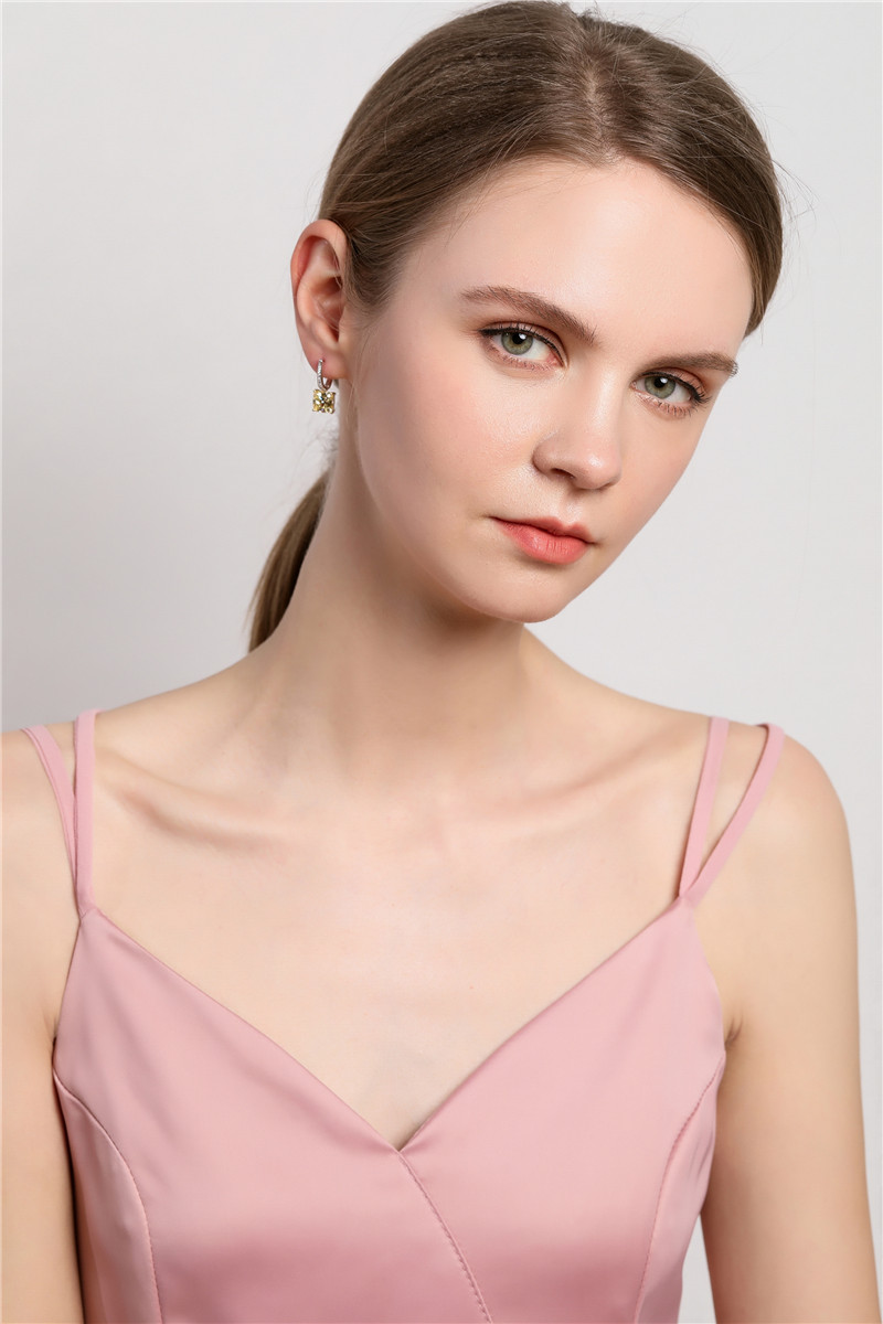 YINGBOO S925纯银耳环网红欧美气质星星个性时尚黄色镶钻耳钉女_虎窝淘