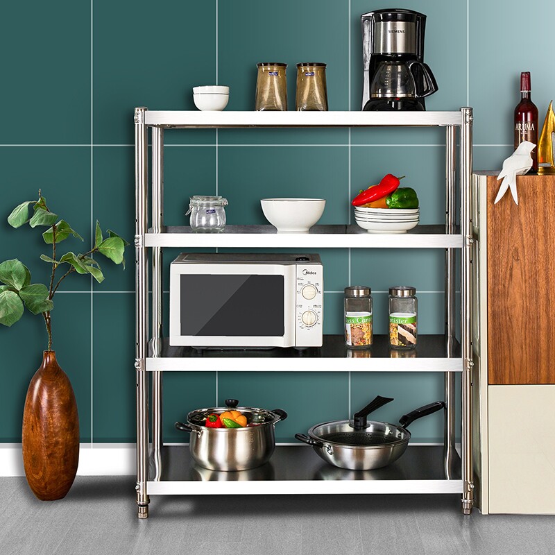 厨房置物架落地式多层可调节不锈钢收纳四层4调料碗架多功能架子5_虎窝淘