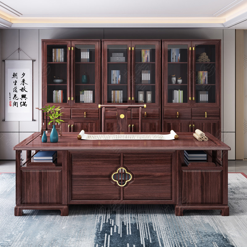 新中式乌金木实木书桌现代简约家用写字台工作台学习写字桌书法桌_虎窝淘