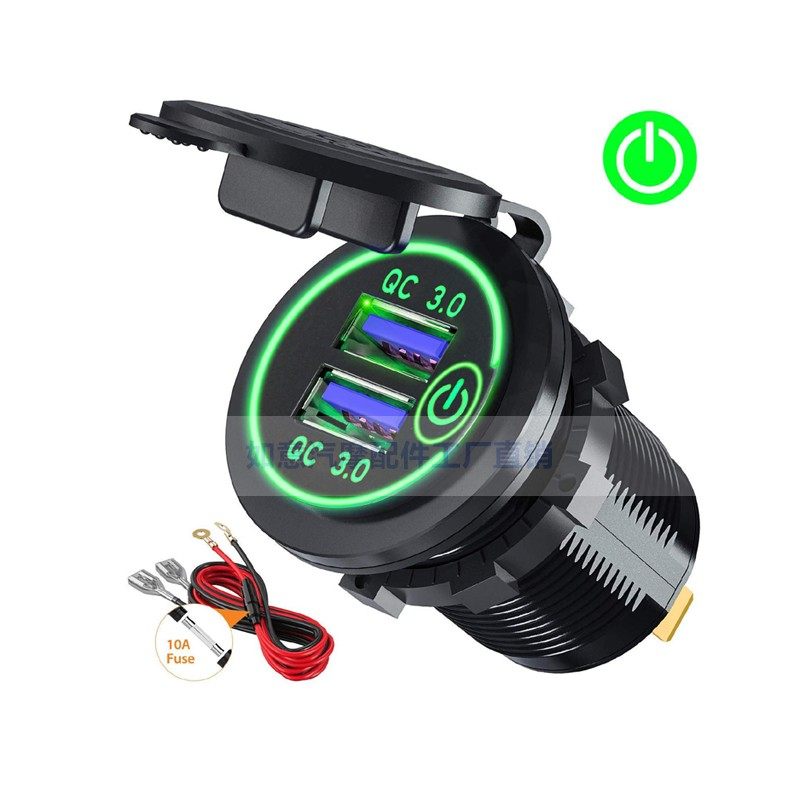 新摩托车USB手机充电器防水QC3.0快充电压表汽车车载车充数显改装_虎窝淘