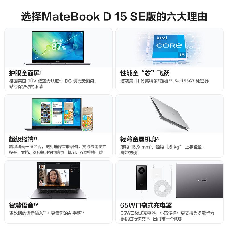 【人气爆款】华为笔记本电脑HUAWEI MateBook D15/D14 SE版 英特尔酷睿 8GB/16GB 锐炬显卡全面屏轻薄办公 - 小 ...